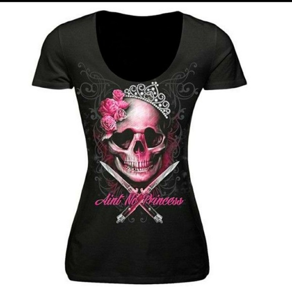 Boutique | Tops | Womens Aint No Princess Skull Tshirt Pink Black ...